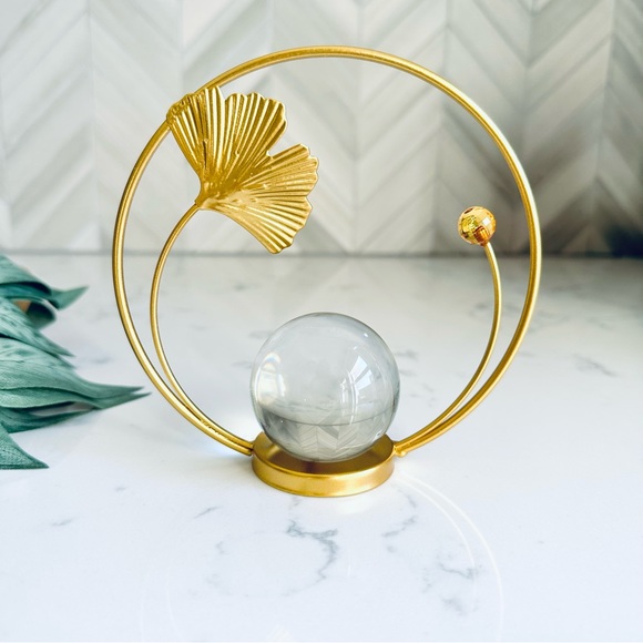 Accents | Ginkgo Biloba Leaf Sculpture Statue Faux Crystal Ball Sphere ...